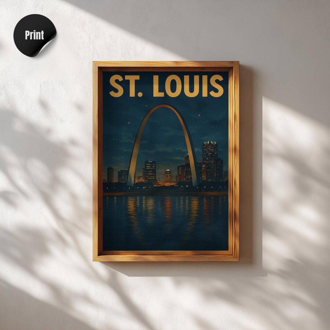 St. Louis Poster, Retro St. Louis Wall Art, St. Louis Skyline Travel ...
