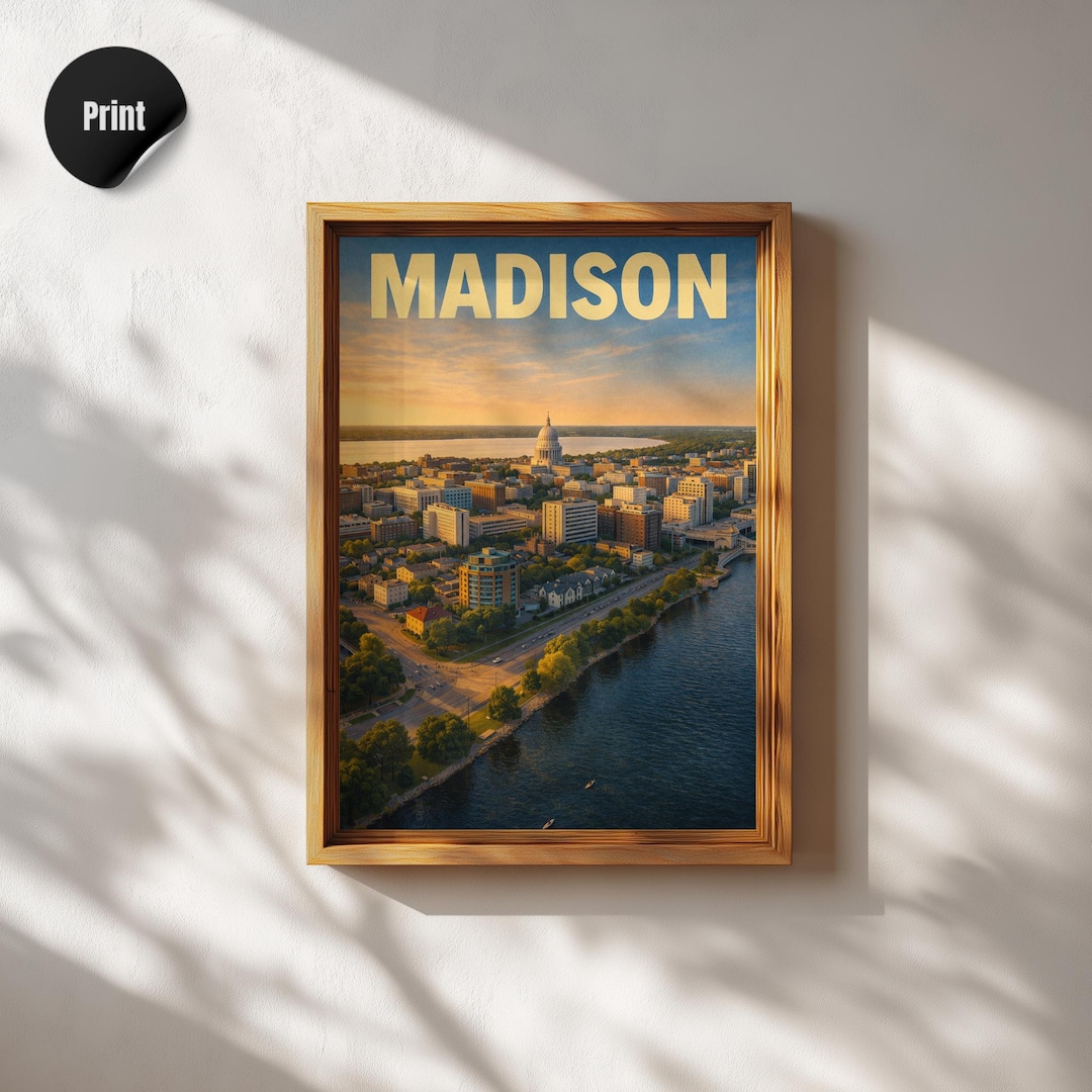 Madison Poster, Retro Madison Wall Art, Madison Skyline Travel Print ...