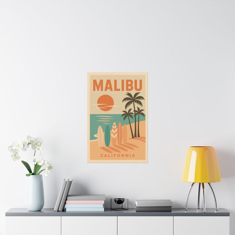 Vintage Malibu Travel Poster, Retro California Beach Wall Art Print - Etsy
