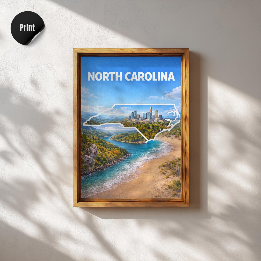 North Carolina Poster, Retro North Carolina Wall Art, North Carolina ...