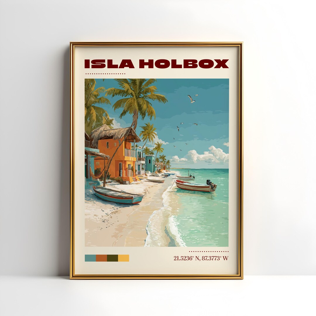 Isla Holbox Wall Art Print | Vintage Travel Poster | Isla Holbox Poster ...