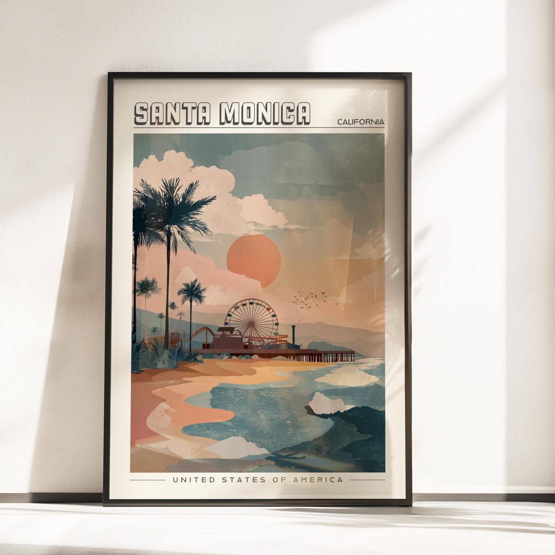 Santa Monica California Travel Poster | Vintage USA Travel Print ...