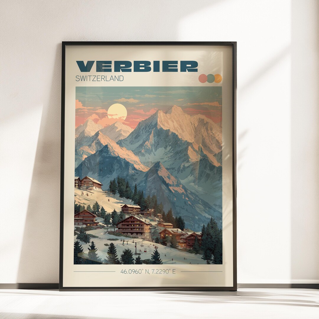 Verbier Ski Print | Vintage Travel Poster | Swiss Alps Poster | Europe ...