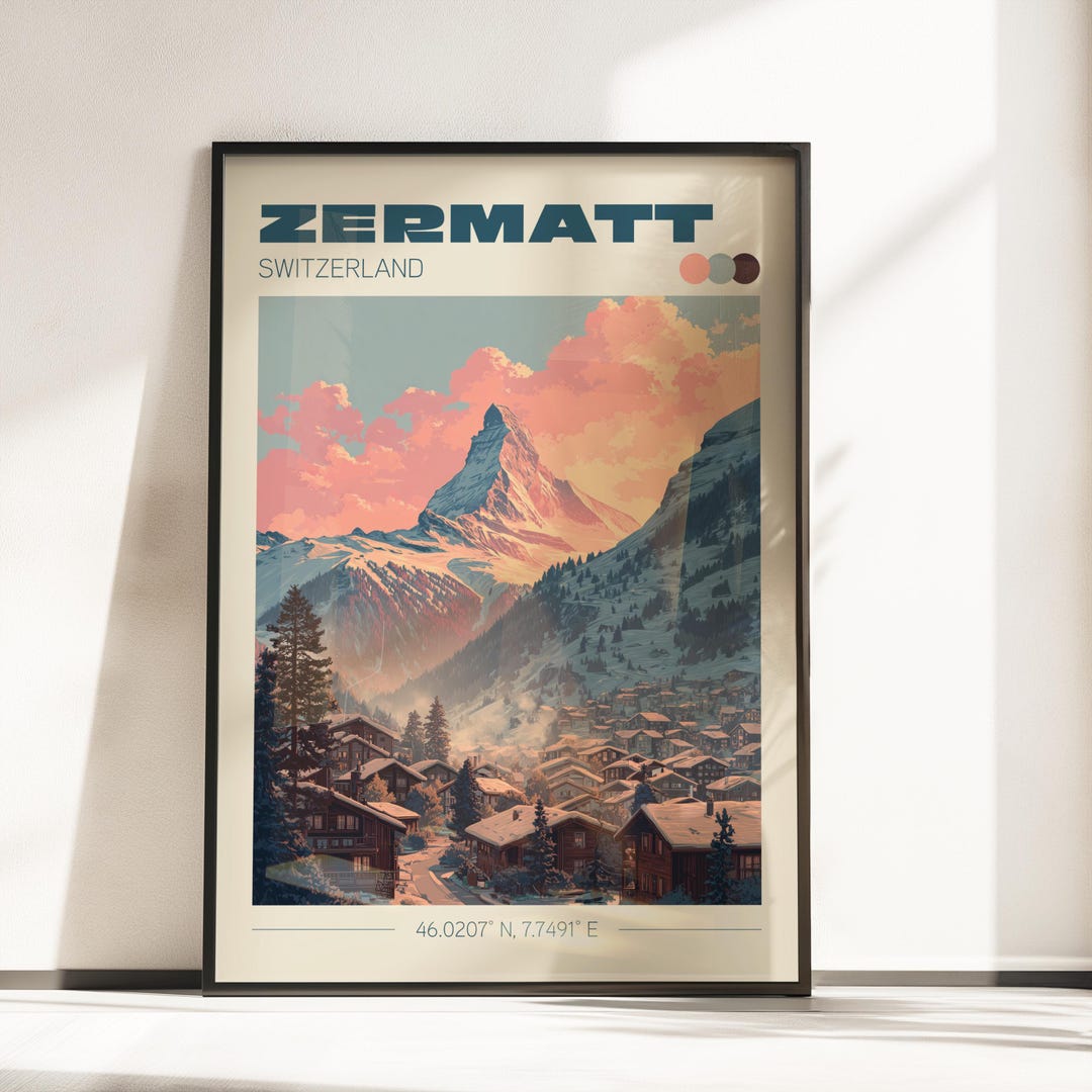 Zermatt Ski Print | Vintage Travel Poster | Swiss Alps Poster | Europe ...