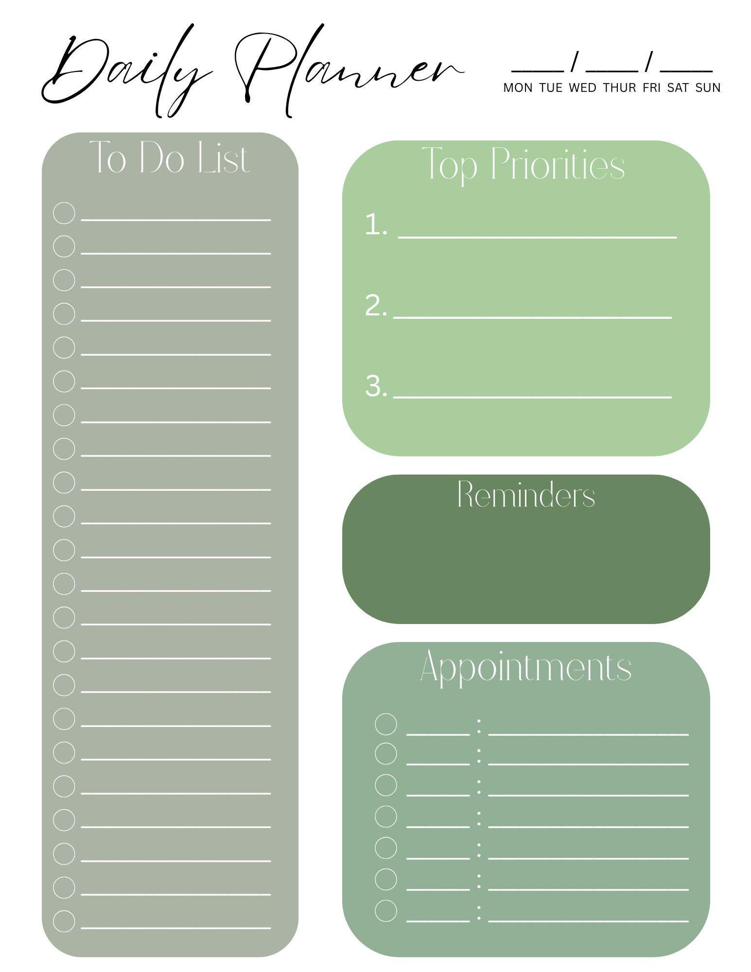 Green Daily Planner | Digital Download | iPad | Printable Page ...