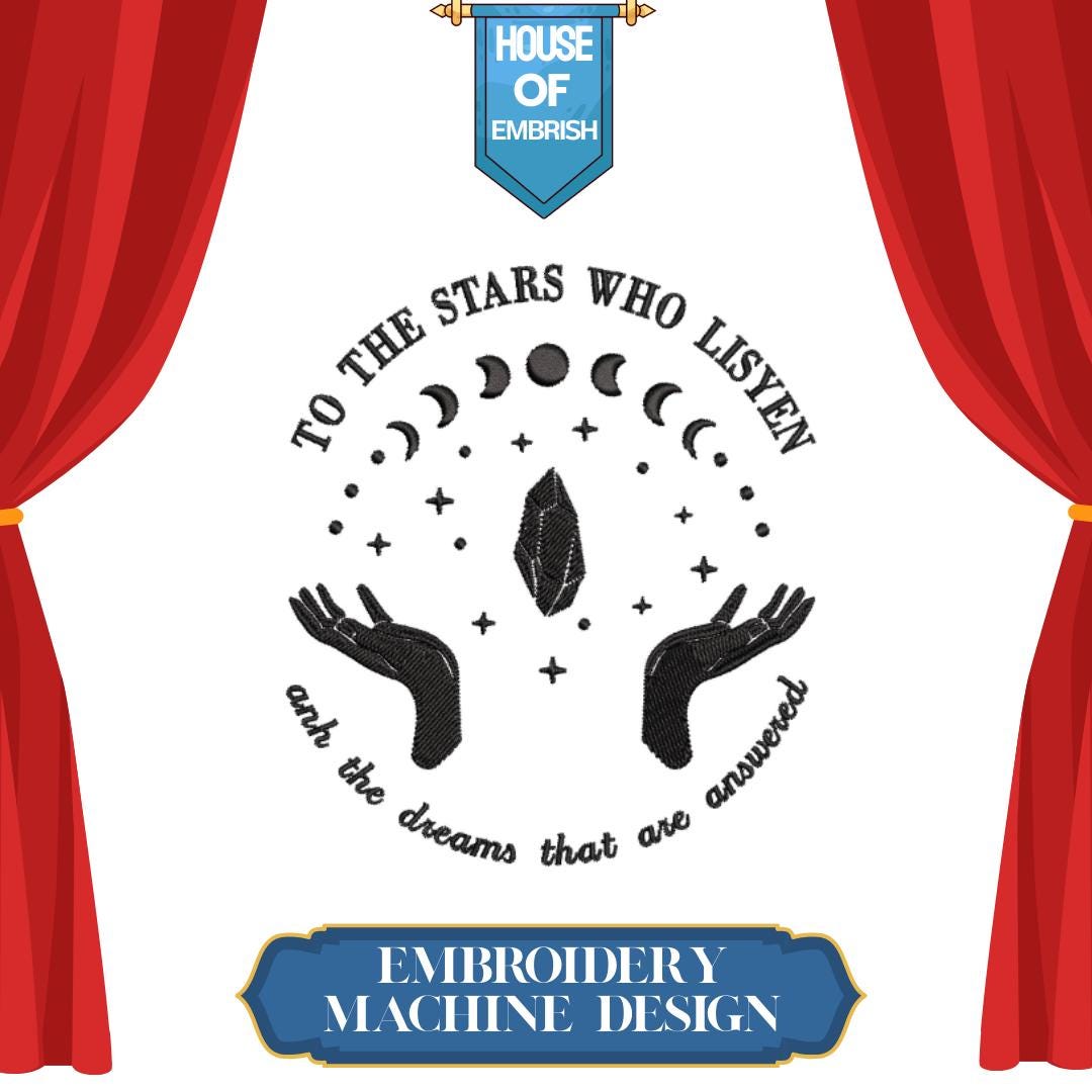 Celestial Moon Hands Embroidery Design | Magical Quote (DST PES EXP ...