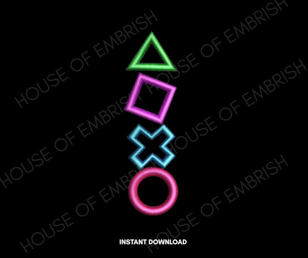Gaming Symbols Embroidery Design | Neon Game Icons Line Art | Machine ...