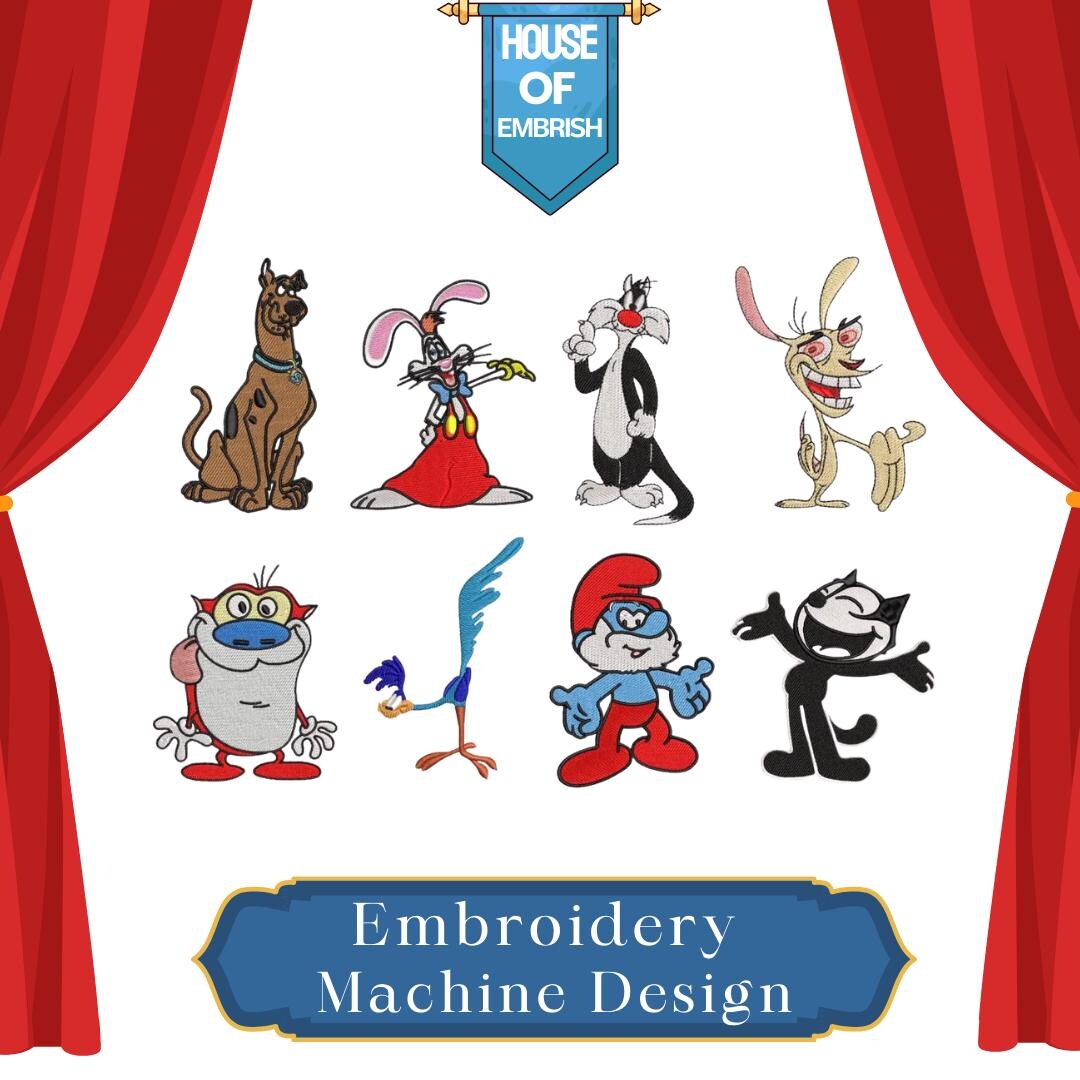8 Cartoon Characters Embroidery Designs Bundle |digital Machine Files ...