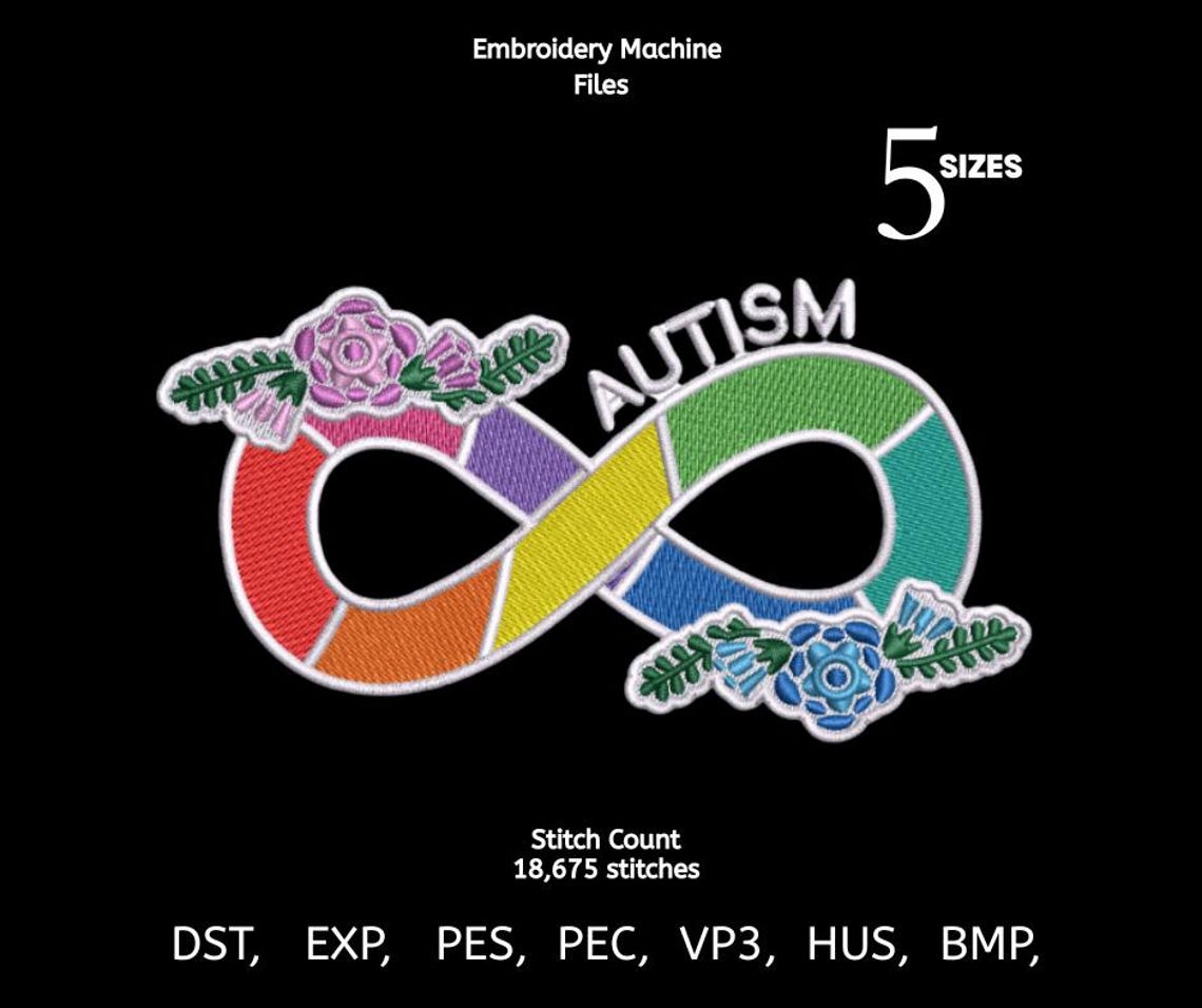 Autism Infinity Embroidery Design With Flowers | Awareness Embroidery ...