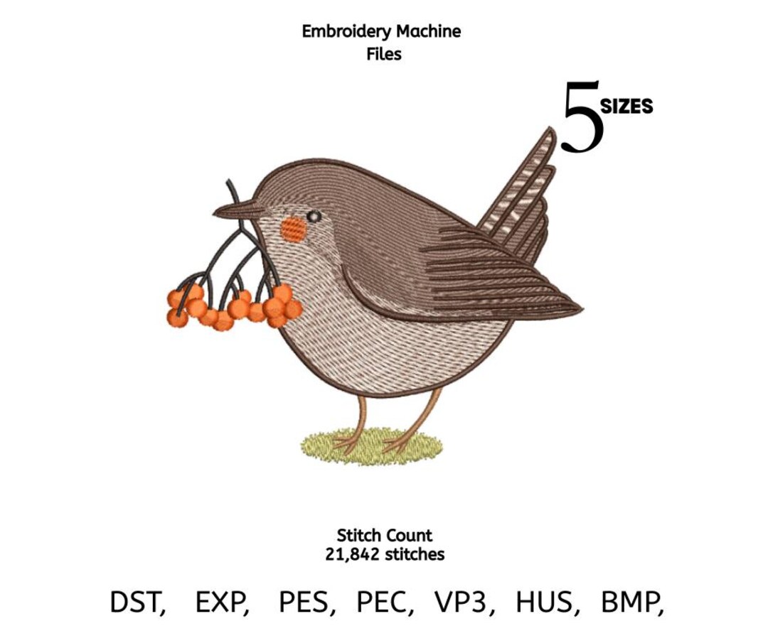 Robin Bird Embroidery Design | Autumn Berry Bird | Machine Embroidery ...