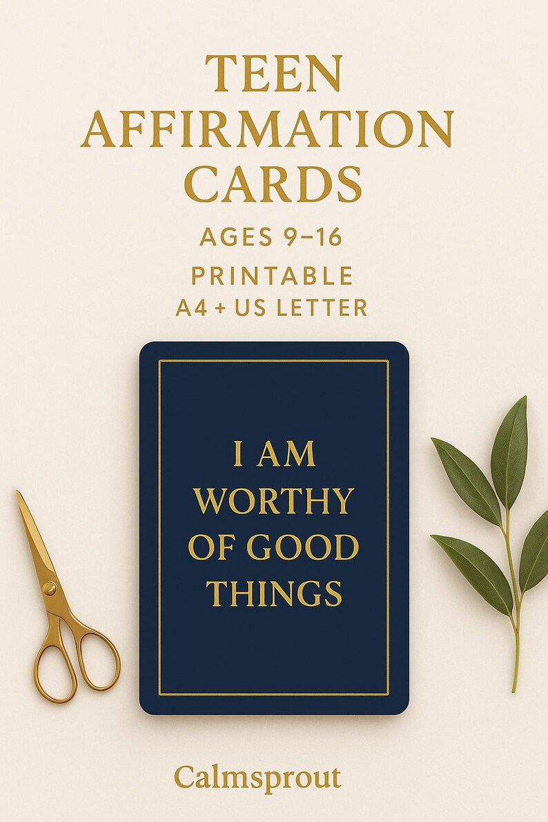 Teen Affirmation Cards Printable | Calmsproutstudio | Navy Gold ...