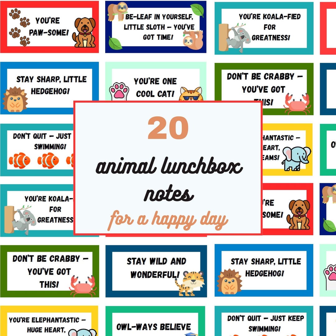 Animal-themed Lunchbox Notes for Kids • Funny & Motivational Pun Cards ...