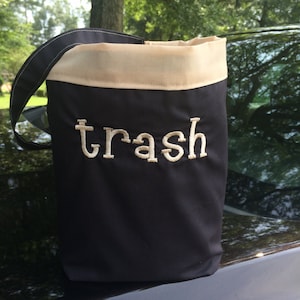 Car Trash Bag . Custom Made in Any Color or Print . Black With Tan Band ...