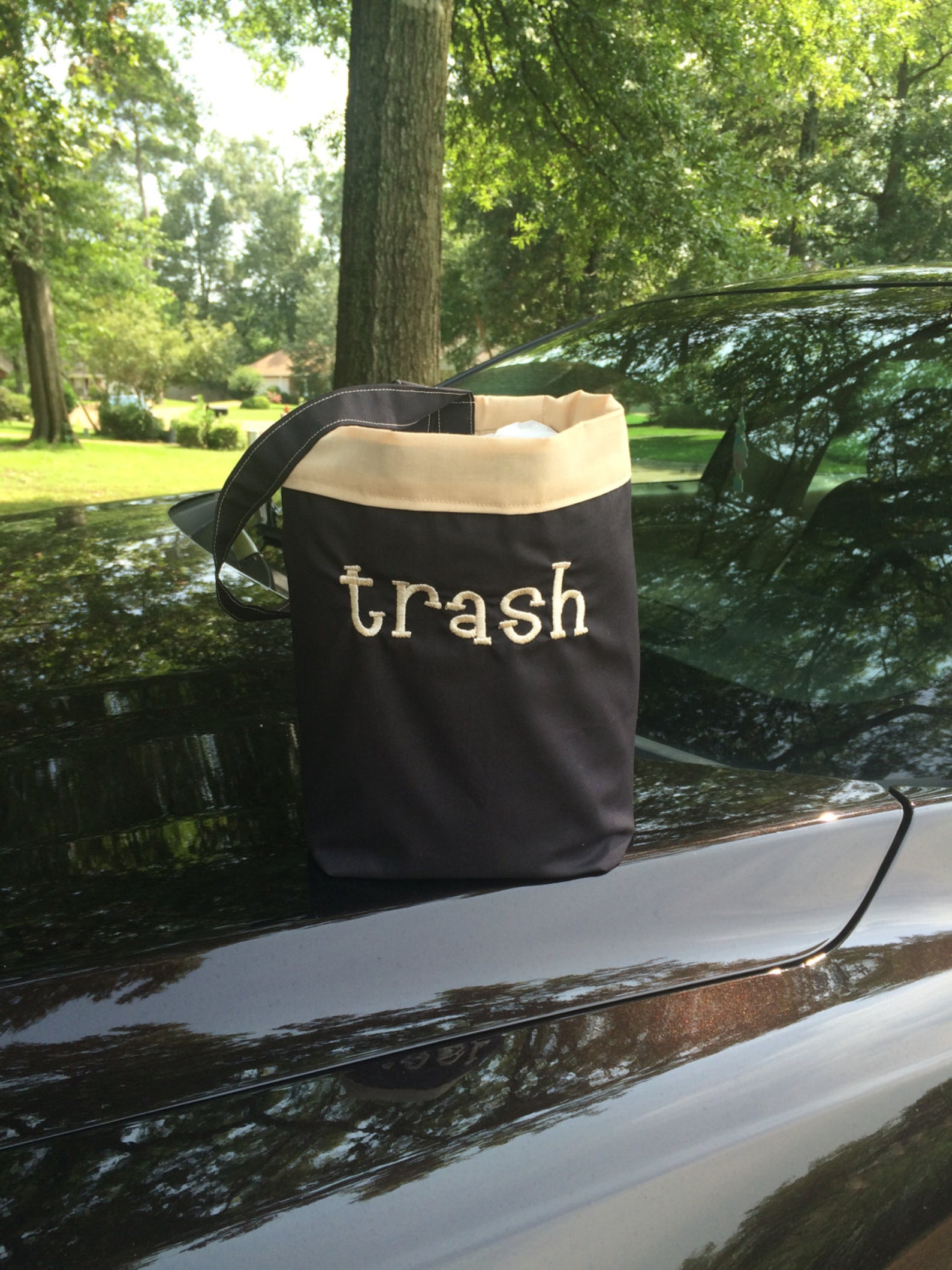 Car Trash Bag . Custom Made in Any Color or Print . Black With - Etsy