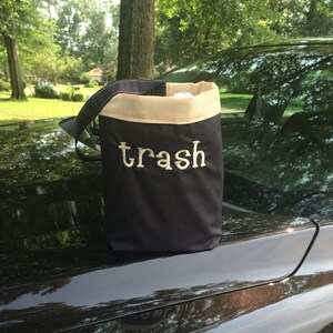 Car Trash Bag . Custom Made in Any Color or Print . Black With Tan Band ...