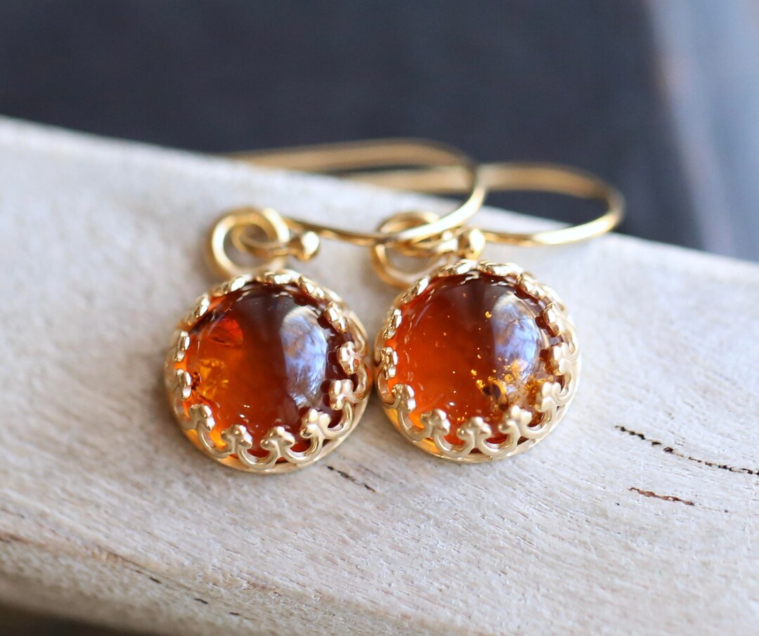 Amber Earrings, Natural Amber Earrings, Gallery Bezel Set Genuine Amber ...