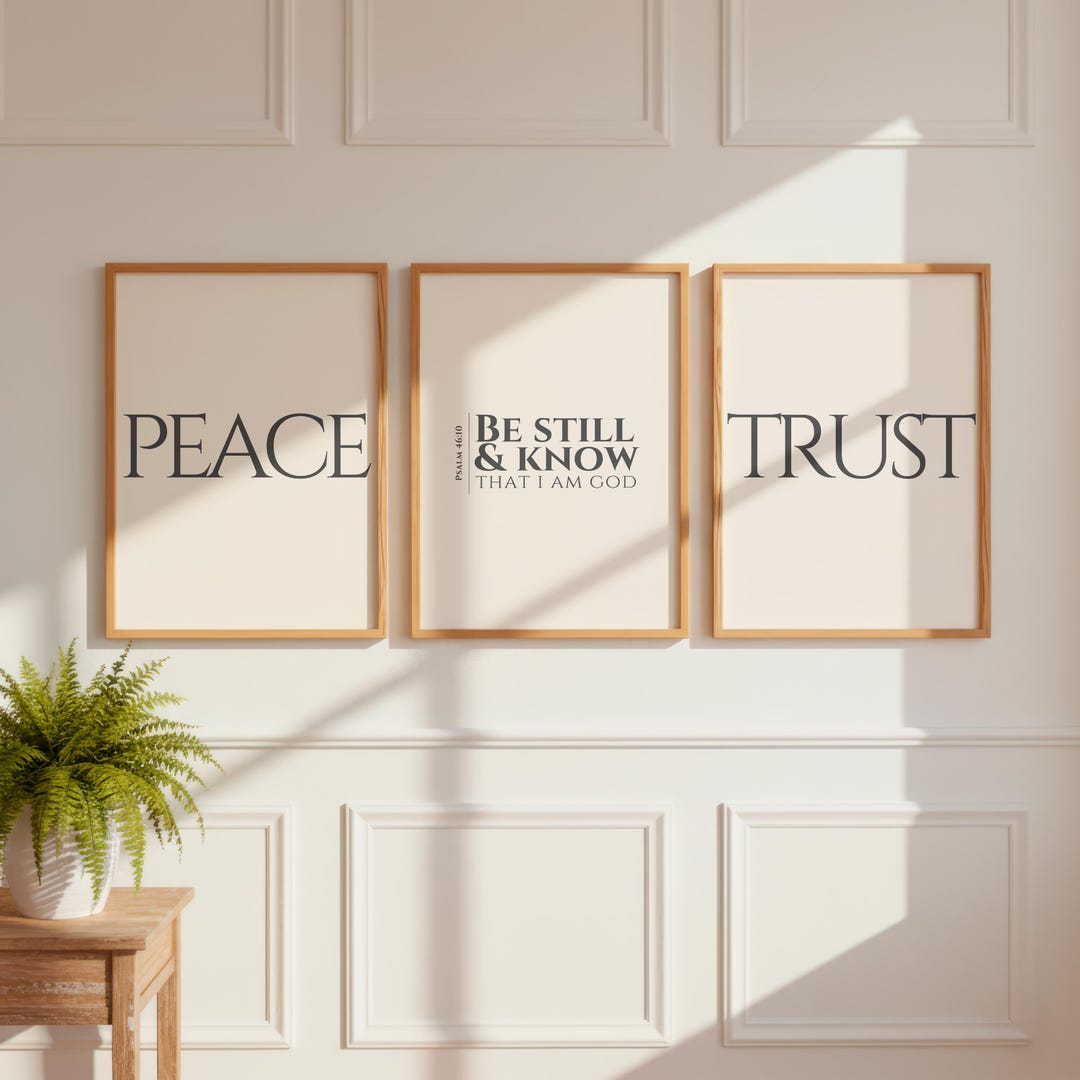 Christian Wall Art Set of 3, Peace Be Still Trust, Minimalist Bible ...