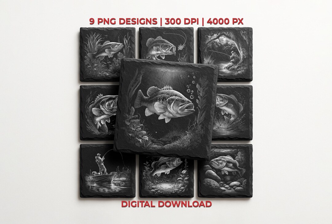 Bass Fishing PNG Engraving Designs for Slate Coaster: Glowforge&xtool ...