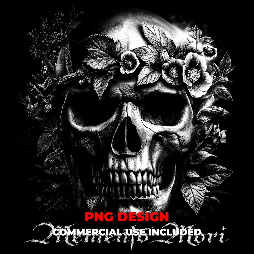 Skull With Floral Crown Memento Mori PNG Laser Engraving Design for ...