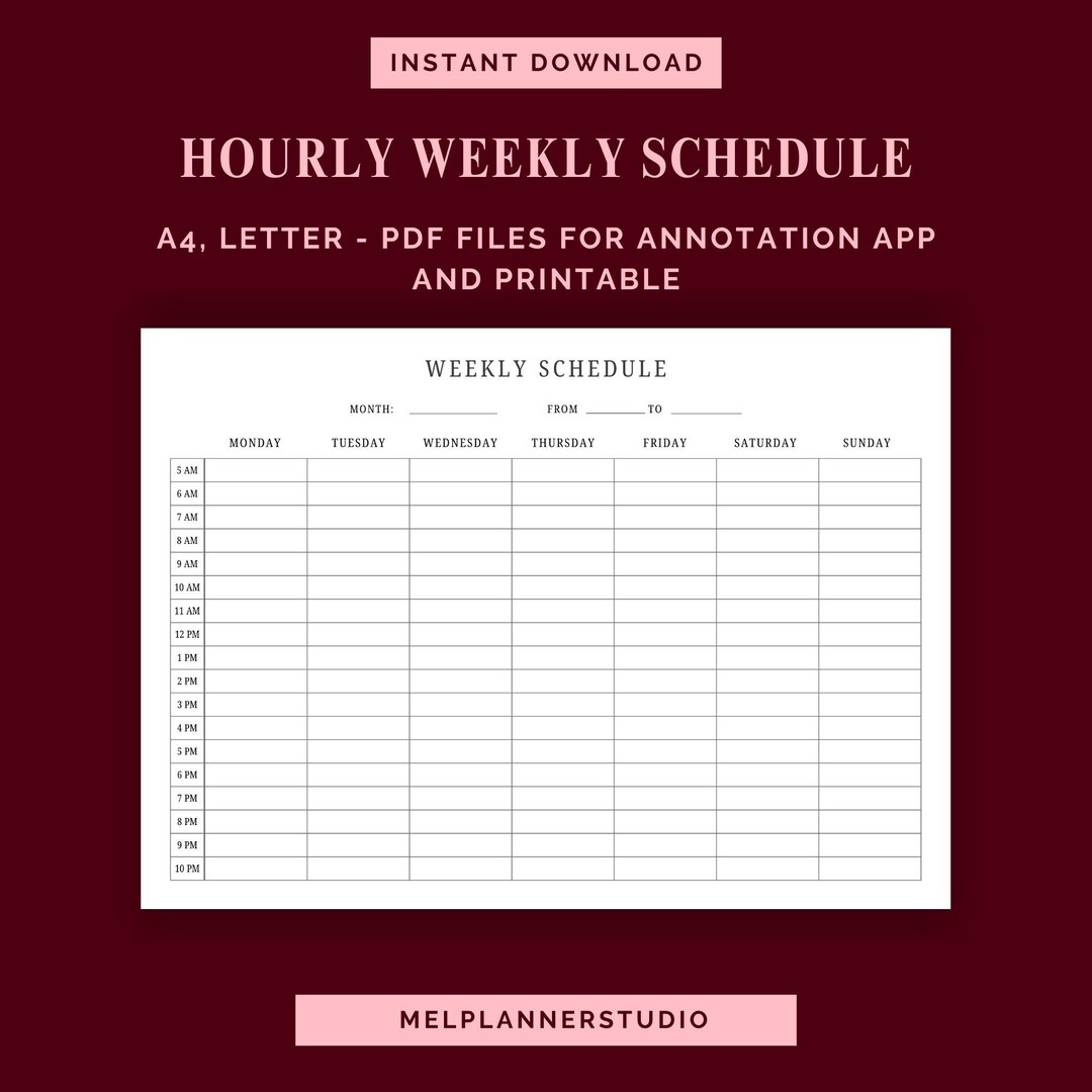 Printable Weekly Schedule | Timetable | Weekly Planner (A4 Letter ...