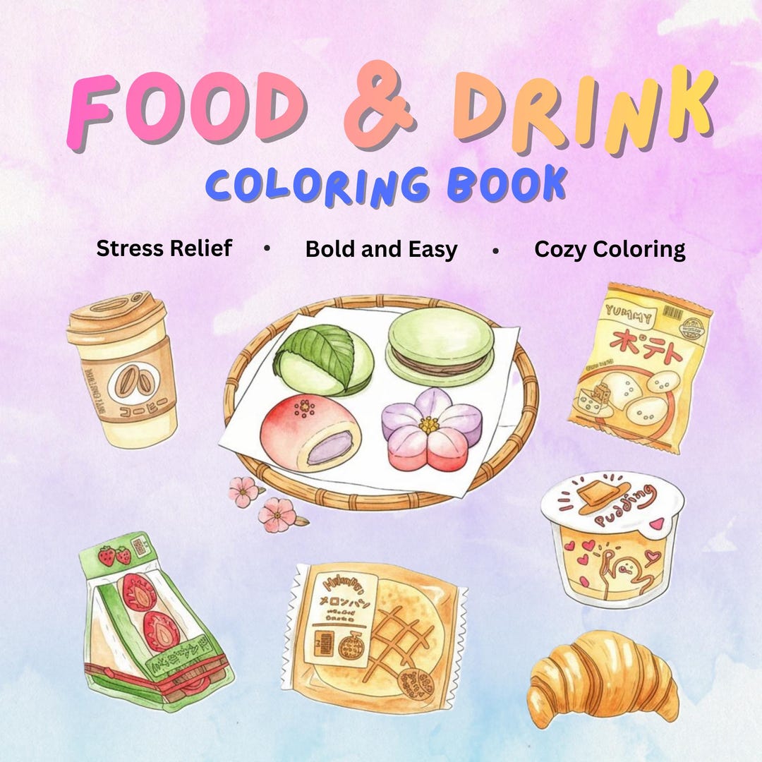 Food & Drink Coloring Pages | Cozy Snacks, Desserts, Coffee (digital ...