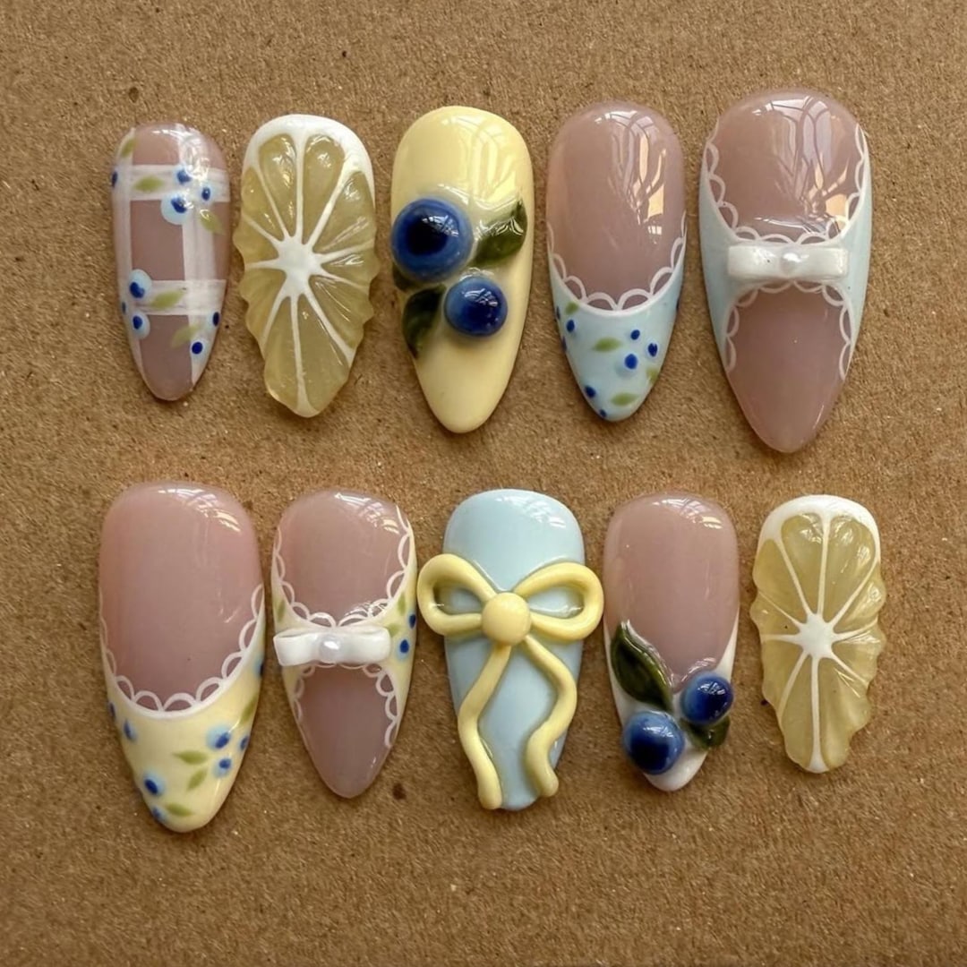 Handmade Y2K Santorini Nails | 3D Press on Nails | Mediterranean Style ...