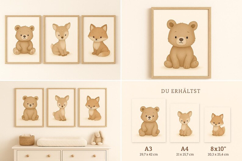 Woodland Animals Poster Set • 3-piece Bundle Kids Room Decor • Boho ...