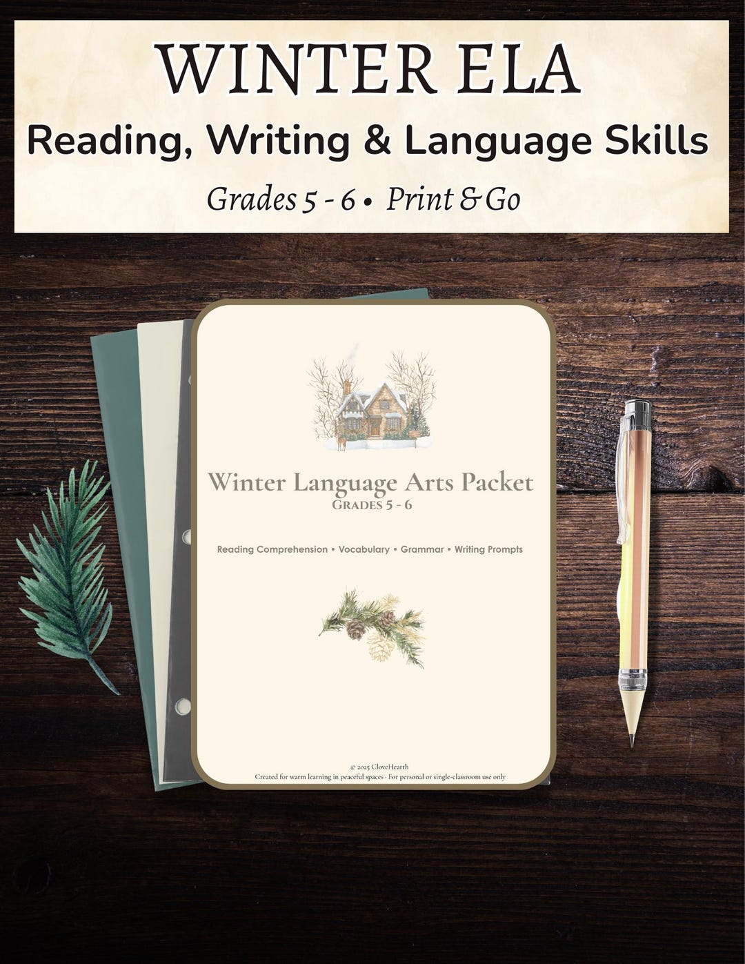 5th 6th Grade Winter ELA Worksheets | Reading, Vocabulary, Grammar ...