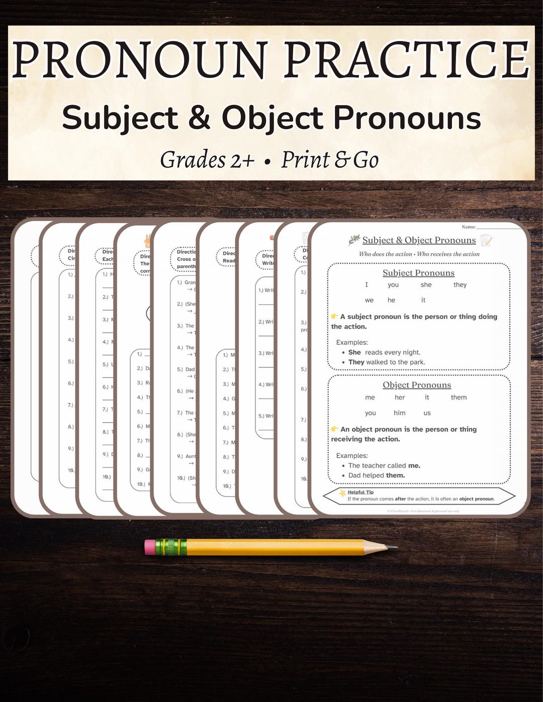 Subject and Object Pronouns Worksheets | I or Me Grammar Practice ...