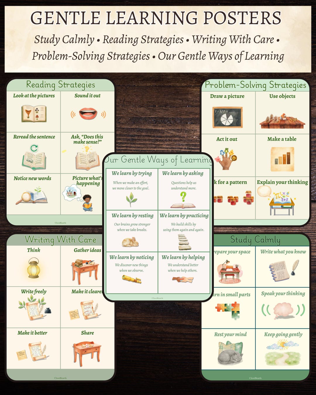 Gentle Learning Posters for Kids | Calm Study Charts Bundle | 5 ...