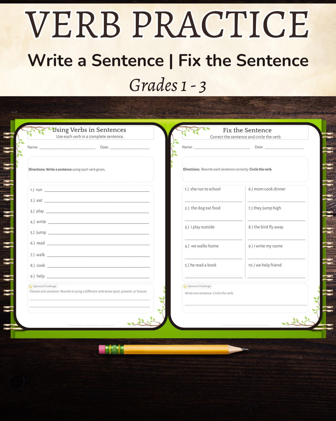 Verb Practice | Using Verbs in Sentences & Fix the Sentence | Grades 1 ...