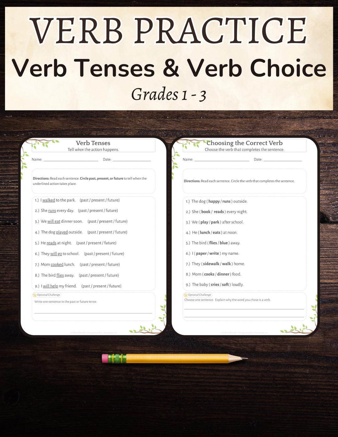 Verb Practice for Grades 1–3 | Tenses & Choosing the Correct Verb ...