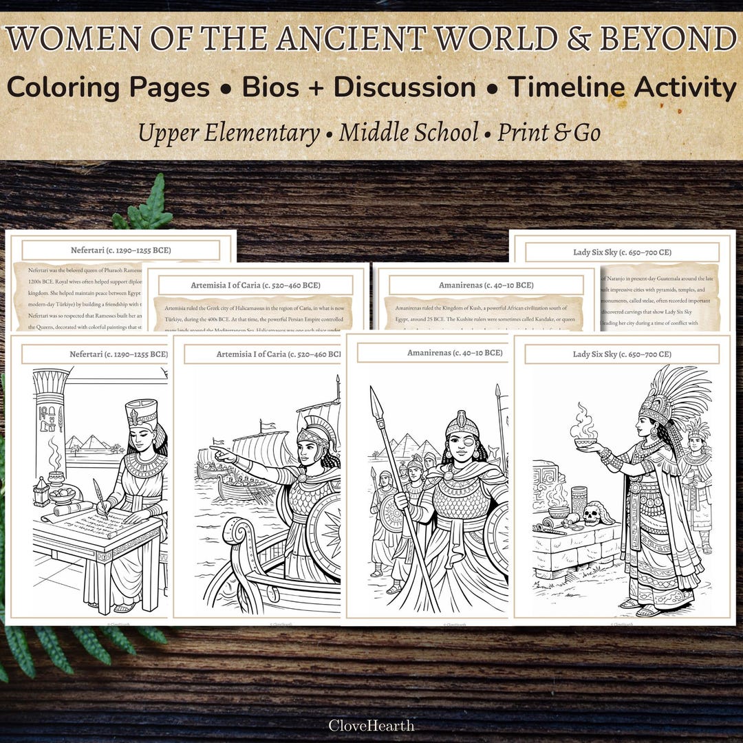 Ancient World Women Coloring Pages, Bios, Timeline Activity (digital ...