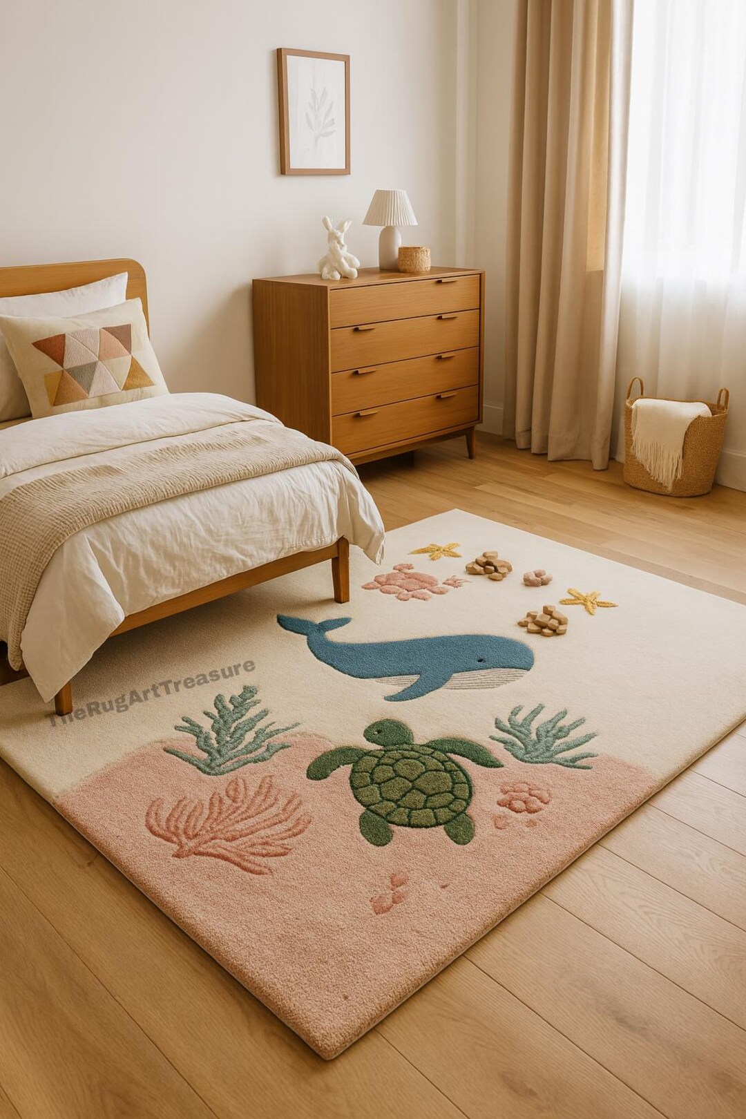 Hand Tufted Ocean Life Nursery Rug, Sea Turtle Whale Kids Carpet - Etsy