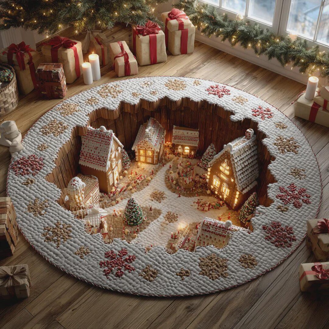 3D Gingerbread Village Rug – Christmas Illusion Carpet - Etsy