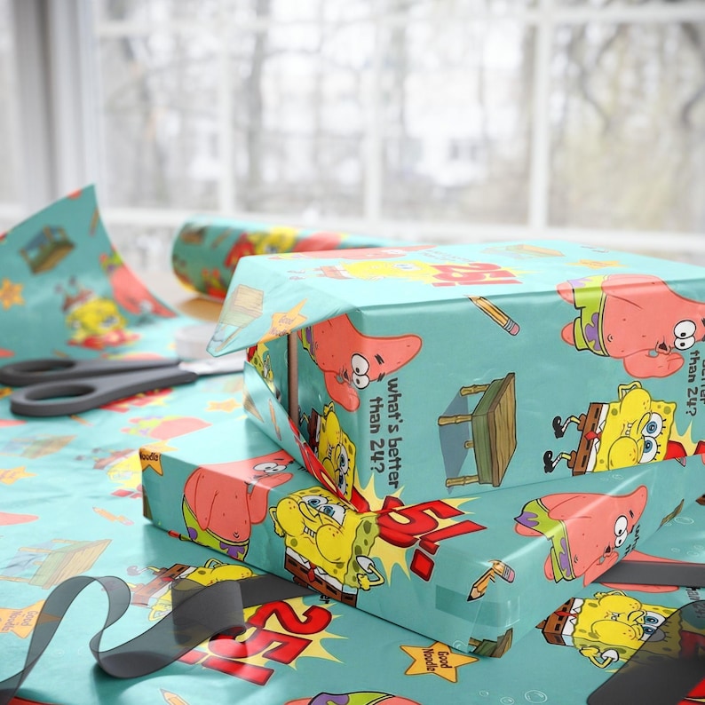 Spongebob Patrick 24th Birthday Pattern Wrapping Paper | Cartoon ...