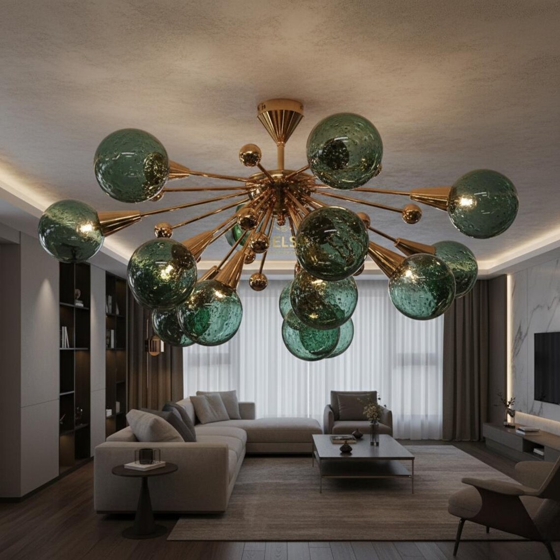 Mid-century Modern Sputnik Chandelier Home Decor Chandelier Green Ball ...