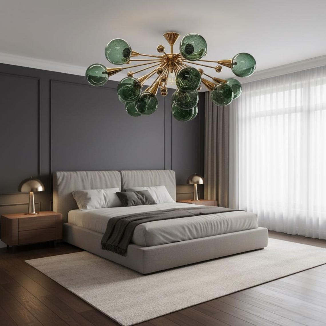Mid-century Modern Sputnik Chandelier Home Decor Chandelier Green Ball ...