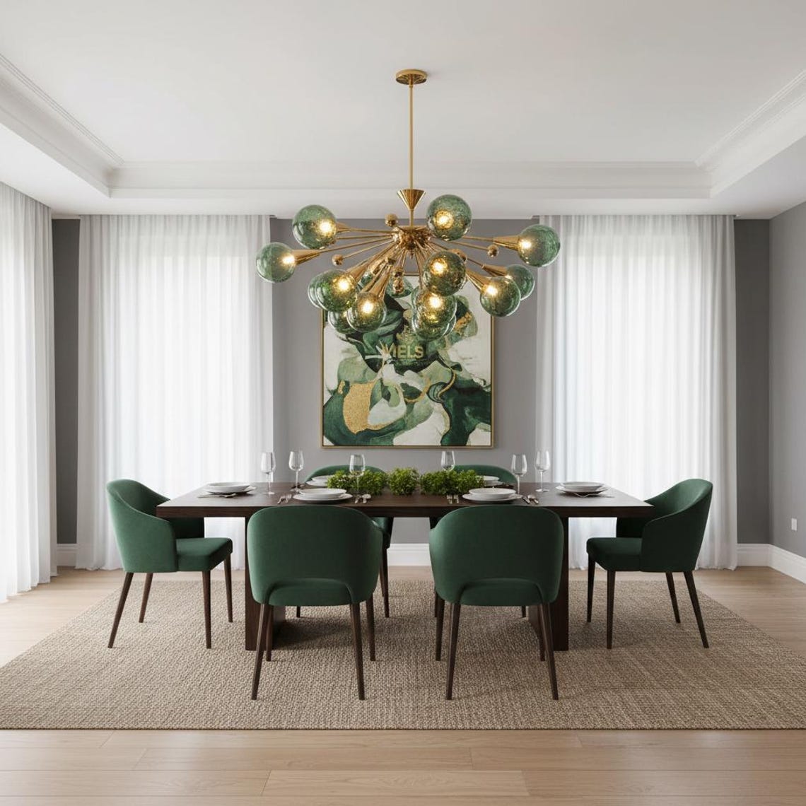 Mid-century Modern Sputnik Chandelier Home Decor Chandelier Green Ball ...