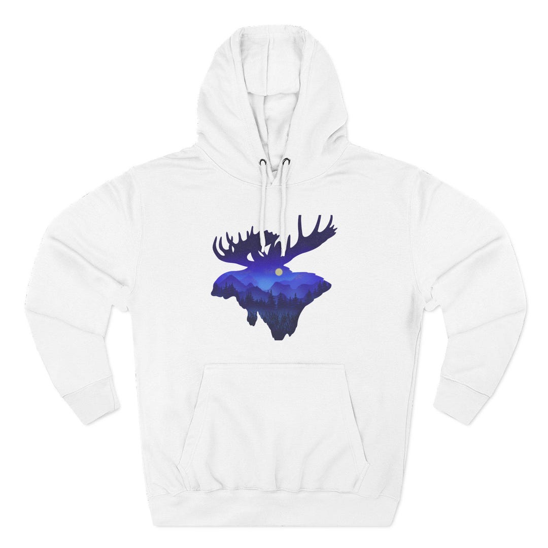 Nature-inspired Three-panel Fleece Moose Hoodie, Cozy Sweatshirt for ...