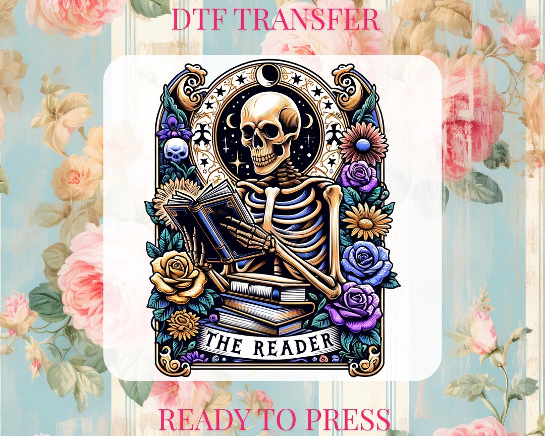 The Reader Skeleton DTF Transfer: Tarot Card Book Lover Ready to Press ...