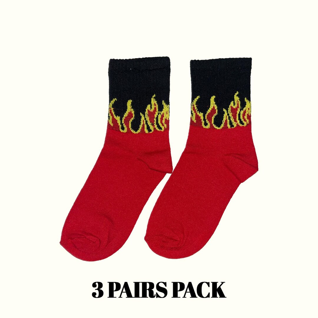 Flames Red Socks (3 Pairs Pack) - Etsy