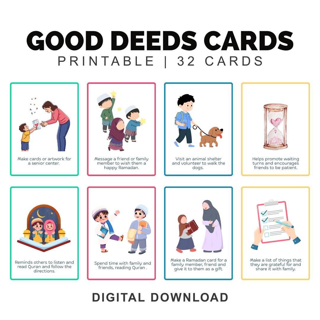 Ramadan Good Deeds Cards, Kids Activity, Muslim Advent Calendar ...
