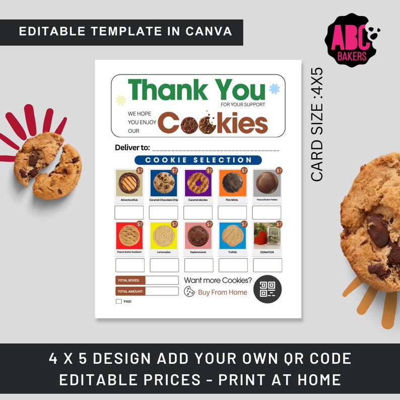 Scout Cookie Receipt 2026 Cookie Thank You Card, QR Code, LBB & ABC ...