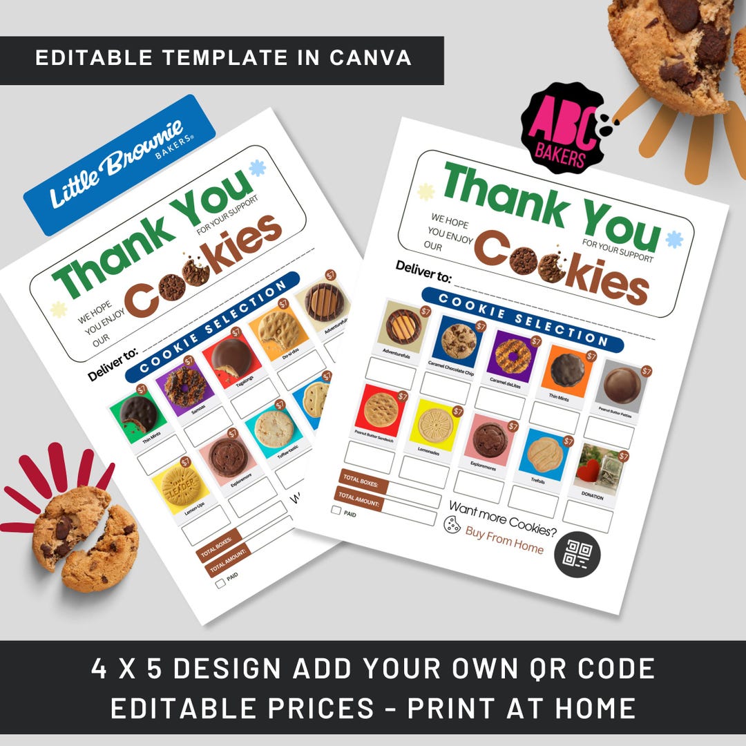 Scout Cookie Receipt 2026 Cookie Thank You Card, QR Code, LBB & ABC ...