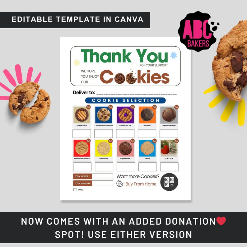 Scout Cookie Receipt 2026 Cookie Thank You Card, QR Code, LBB & ABC ...