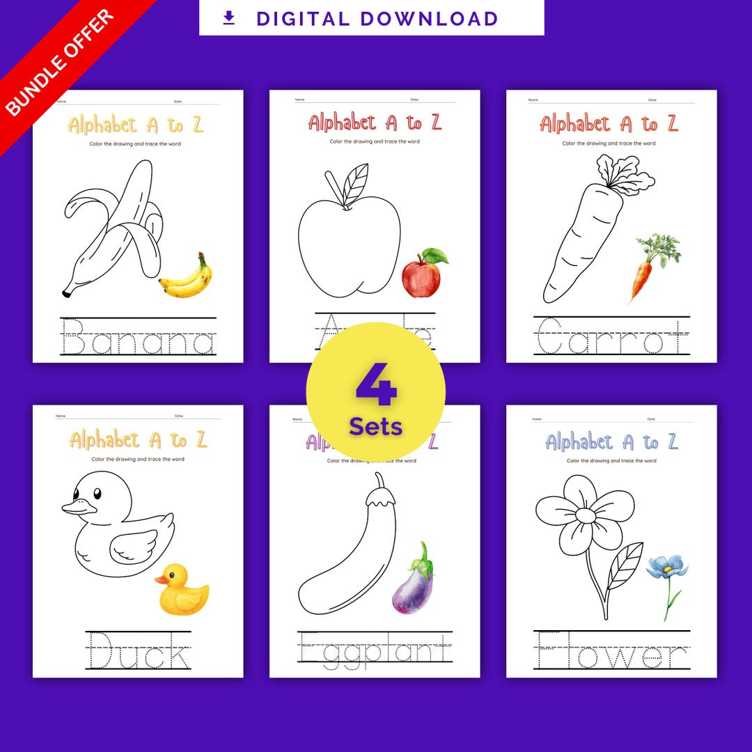 Worksheets Bundle, Letters A-Z Handwriting Practice, Preschool ABC ...