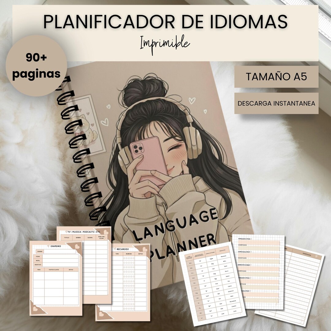 Language Study Planner PDF – A5 Printable Notebook – Vocabulary ...