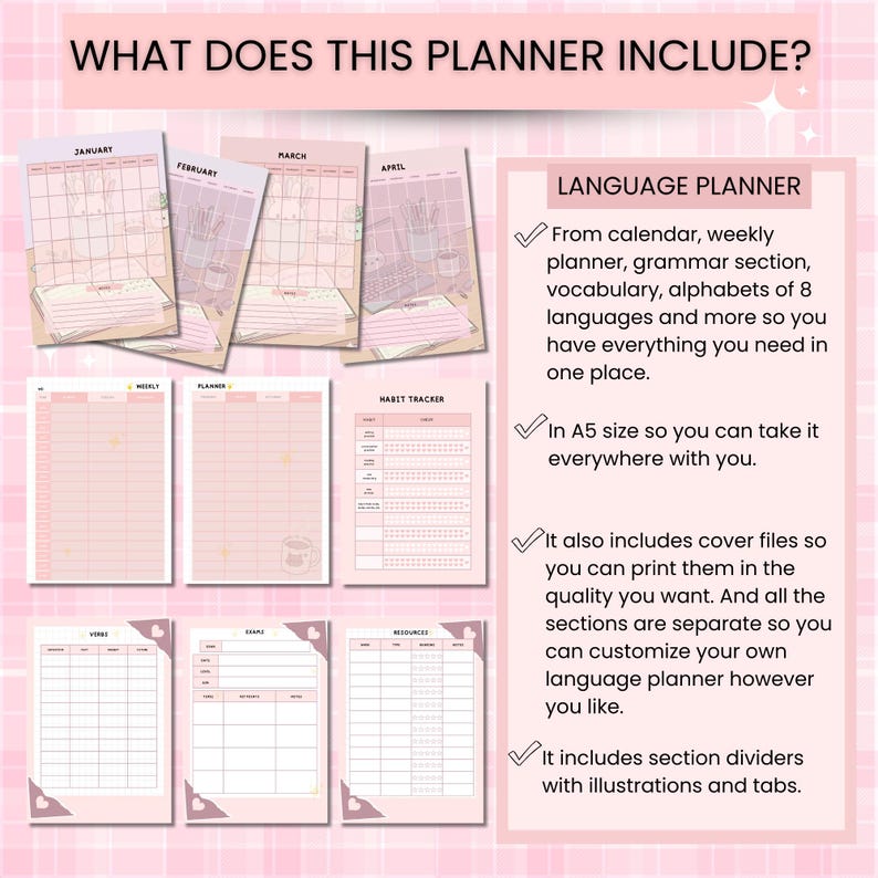Language Study Planner PDF – Printable A5 Notebook – Vocabulary ...