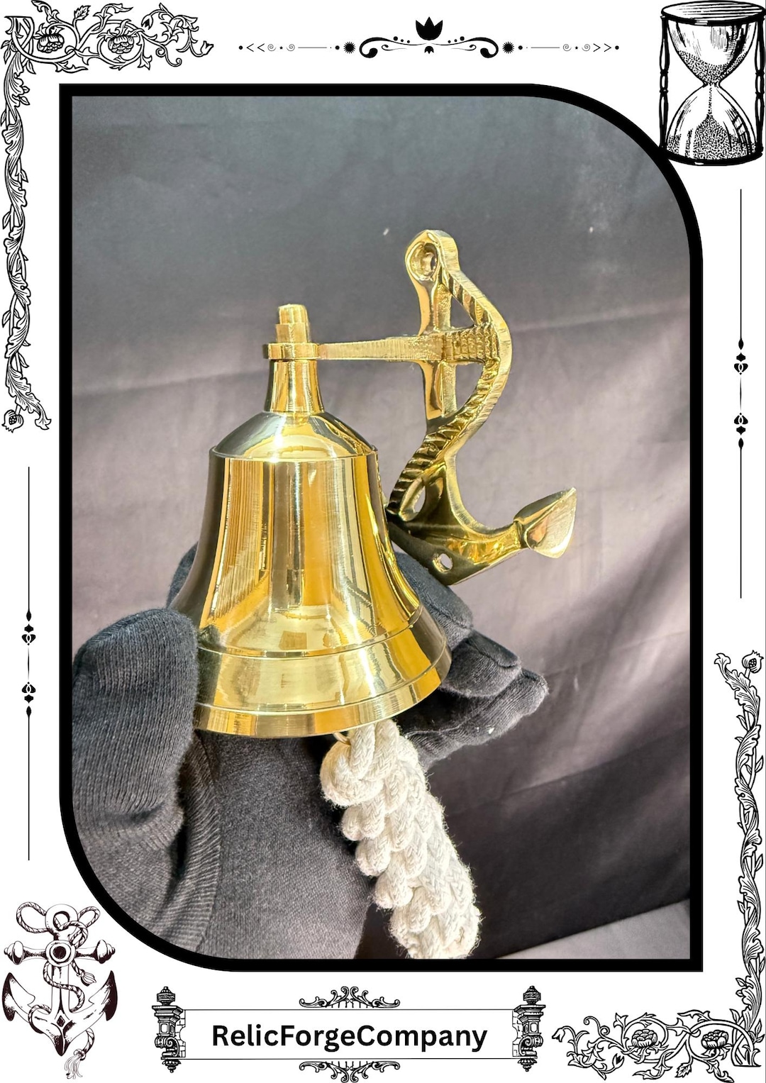 Solid Brass Ship Bell Anchor Wall Mount Loud Dinner Call Engraved Pub ...